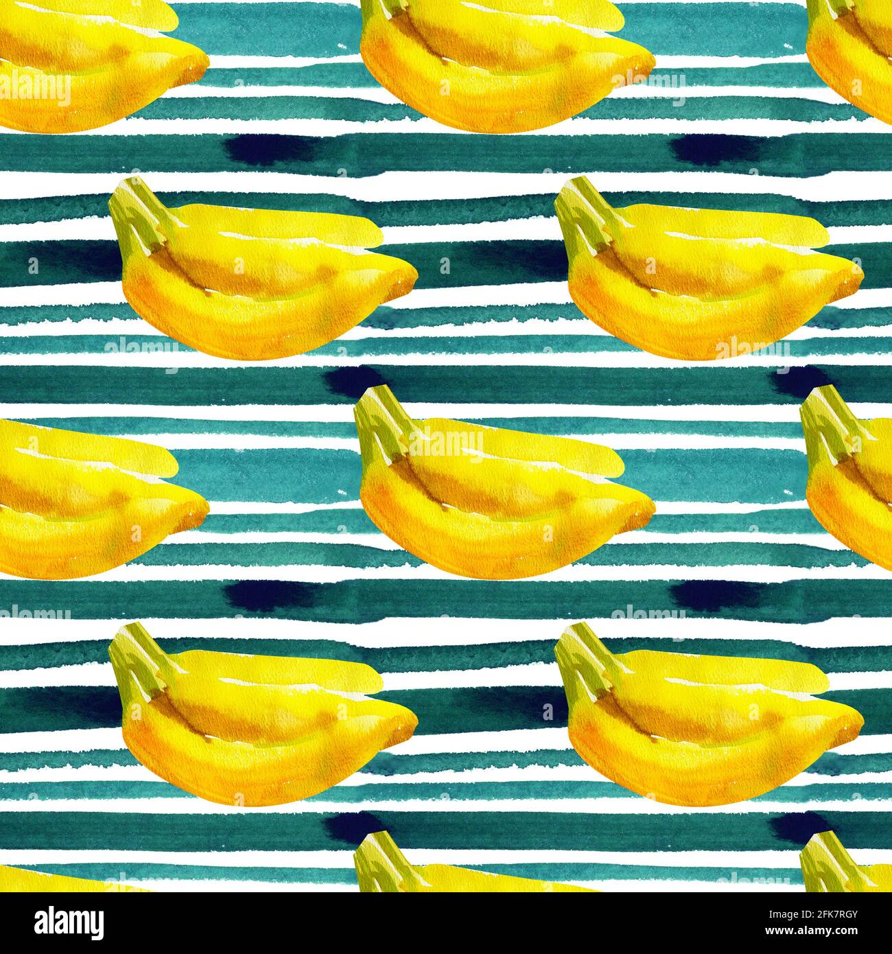 Pattern with watercolor illustration of bananas on a background of ...