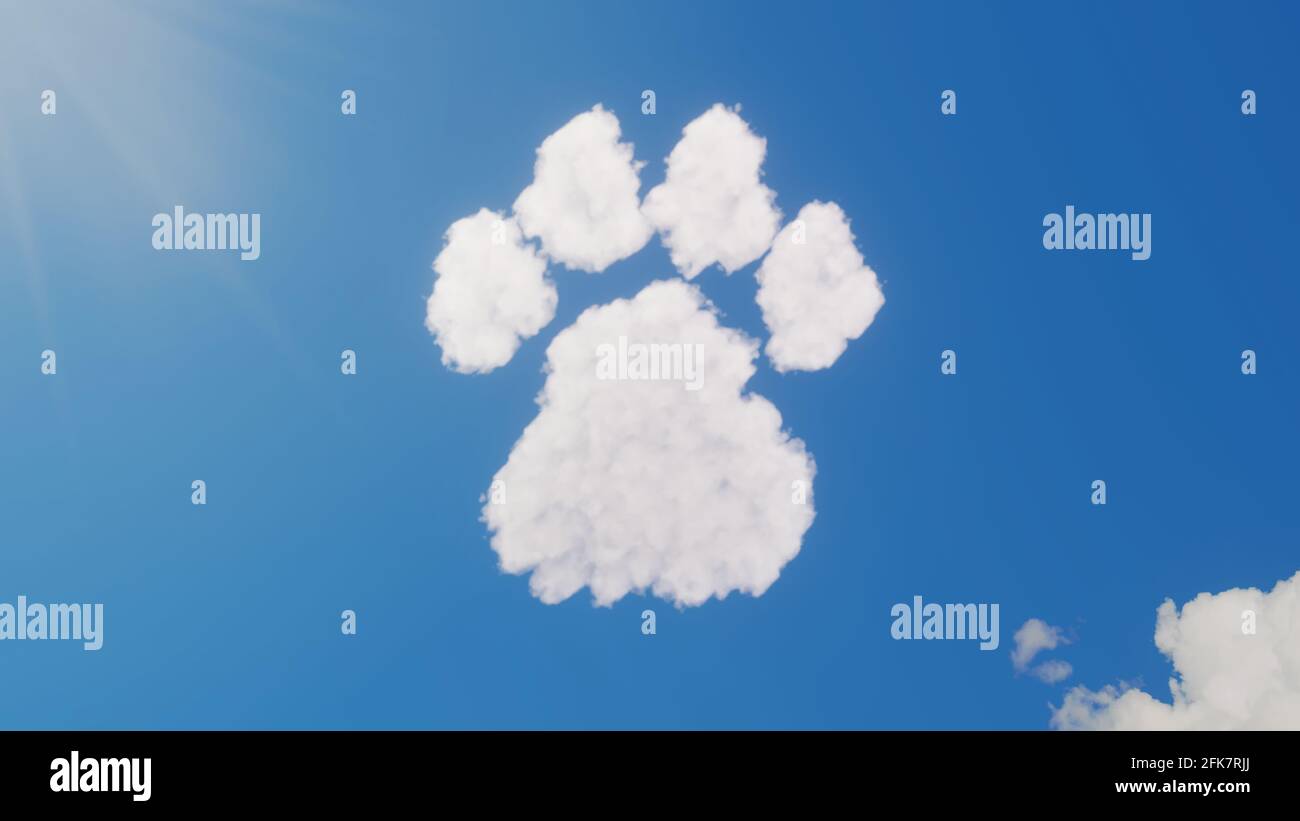 3d rendering of white fluffy clouds in shape of symbol of paw of an ...