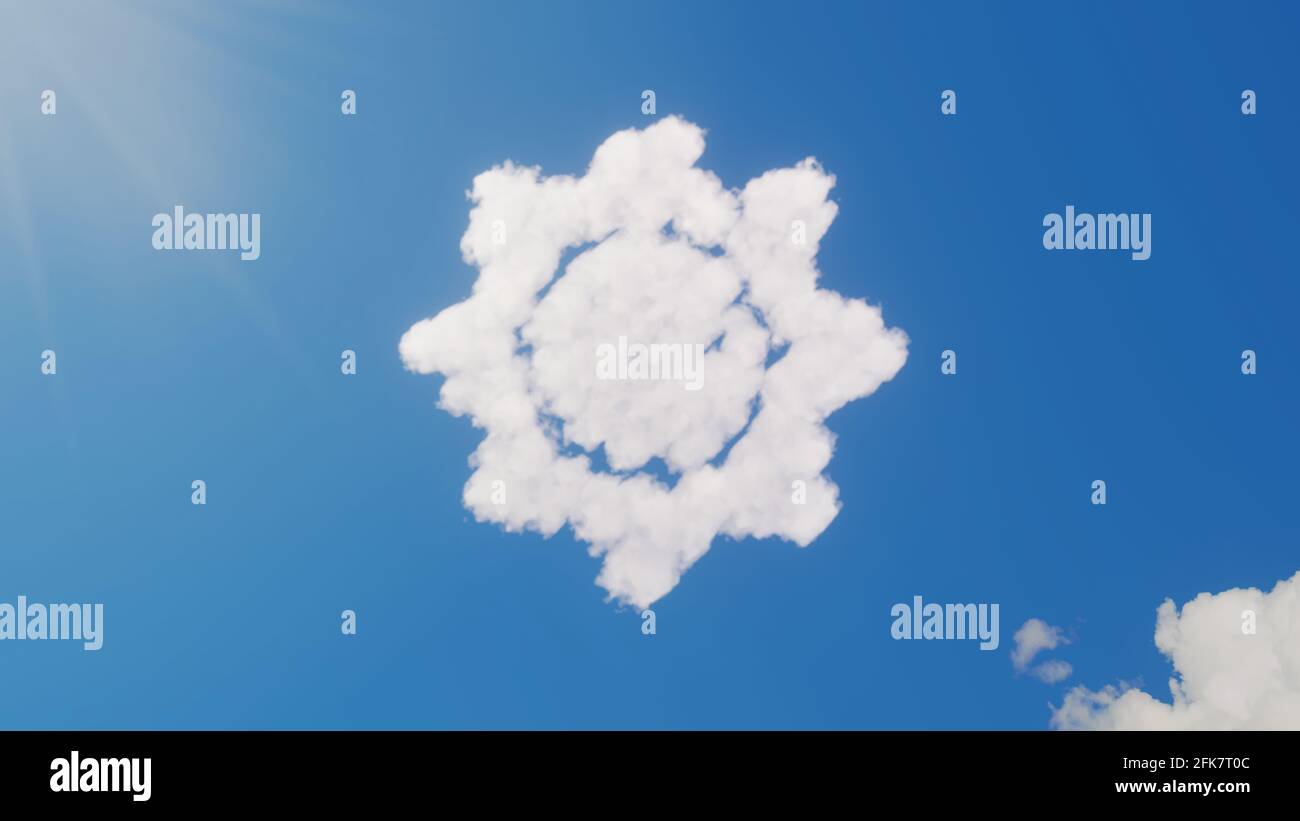 3d rendering of white fluffy clouds in shape of symbol of sunflower ...