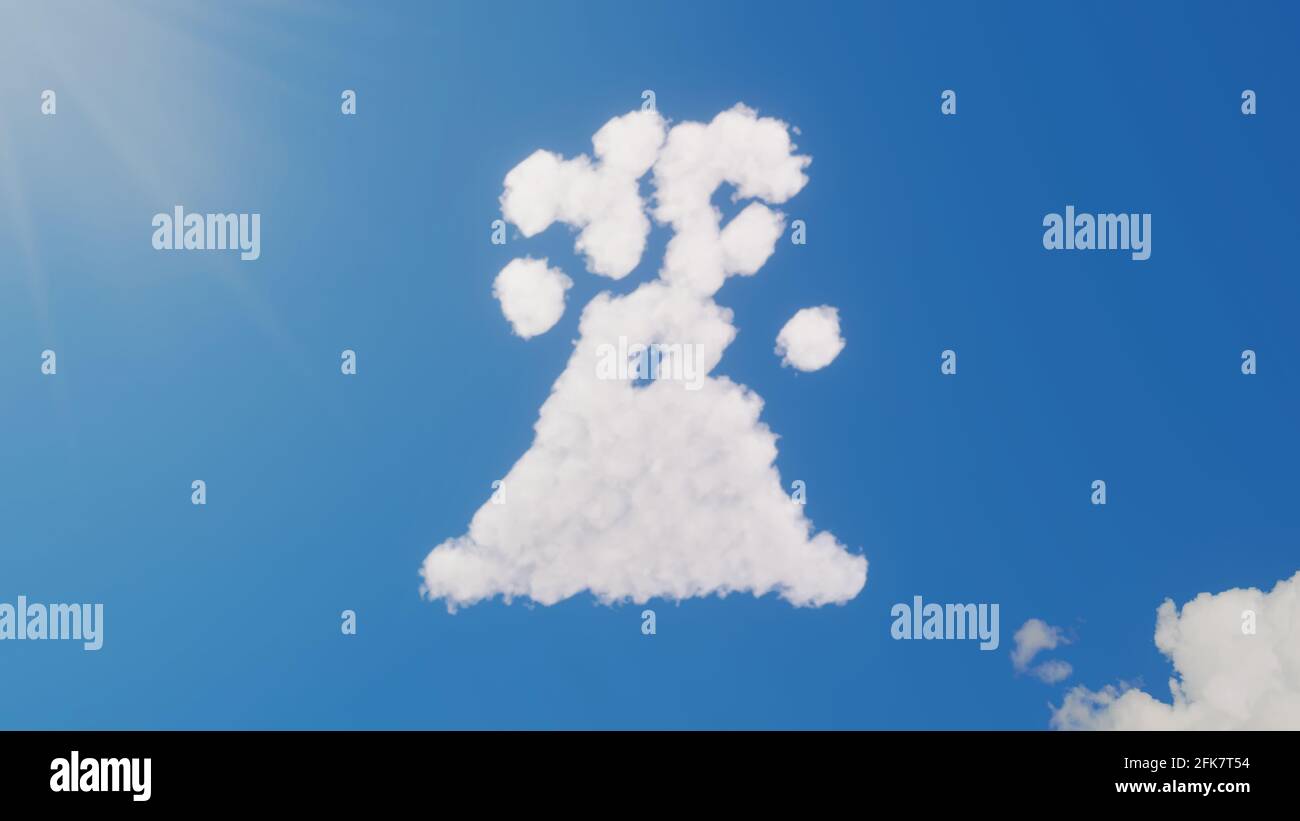 3d rendering of white fluffy clouds in shape of symbol of volcano with ...