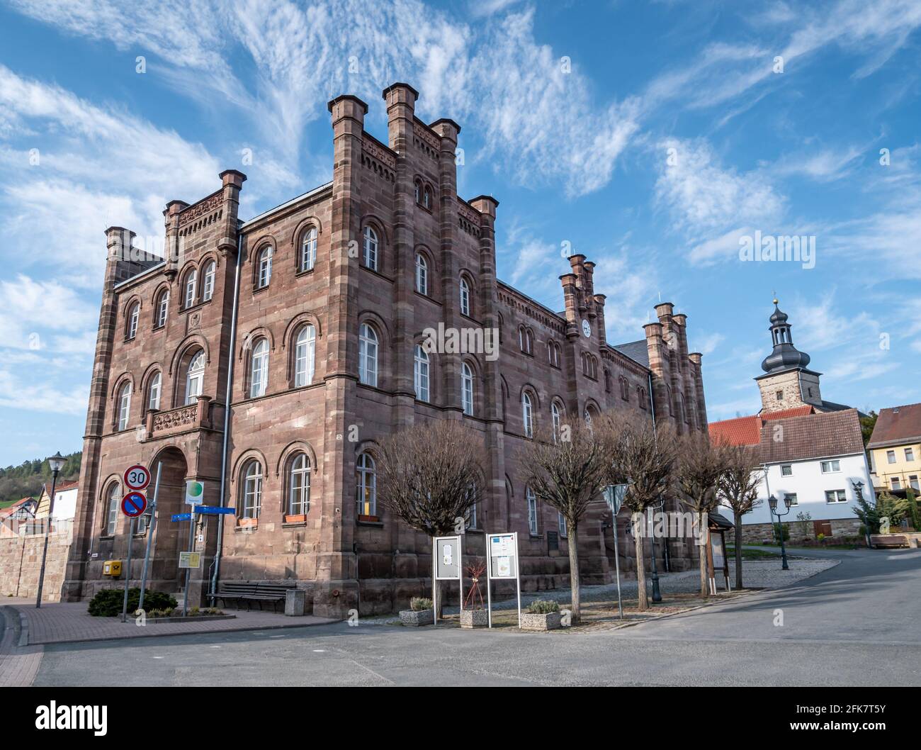 Town hall with church of Teichel in Thuringia Stock Photo - Alamy