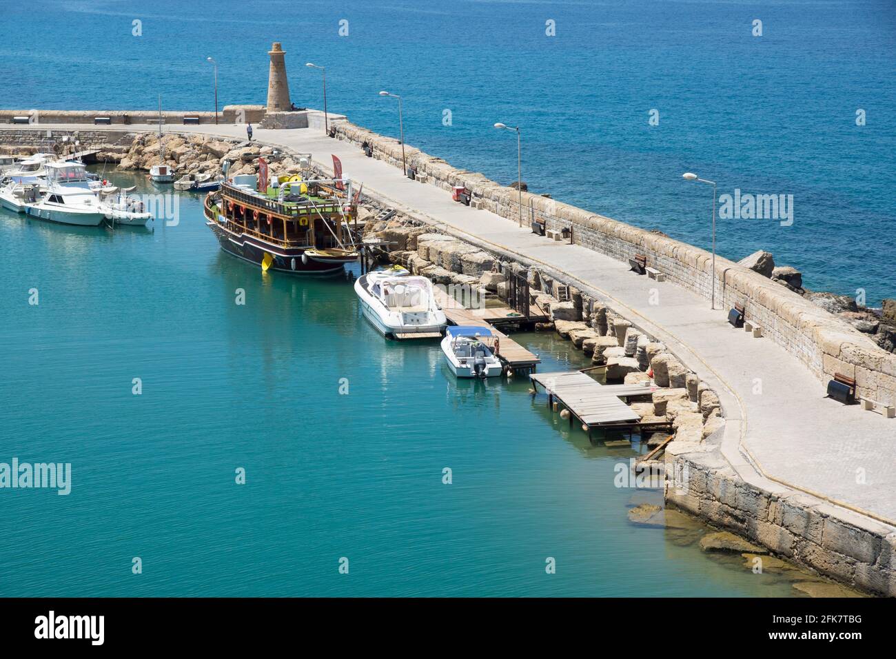 CYPRUS, CYPRUS - Aug 12, 2012: The harbour with her historical Ventian ...