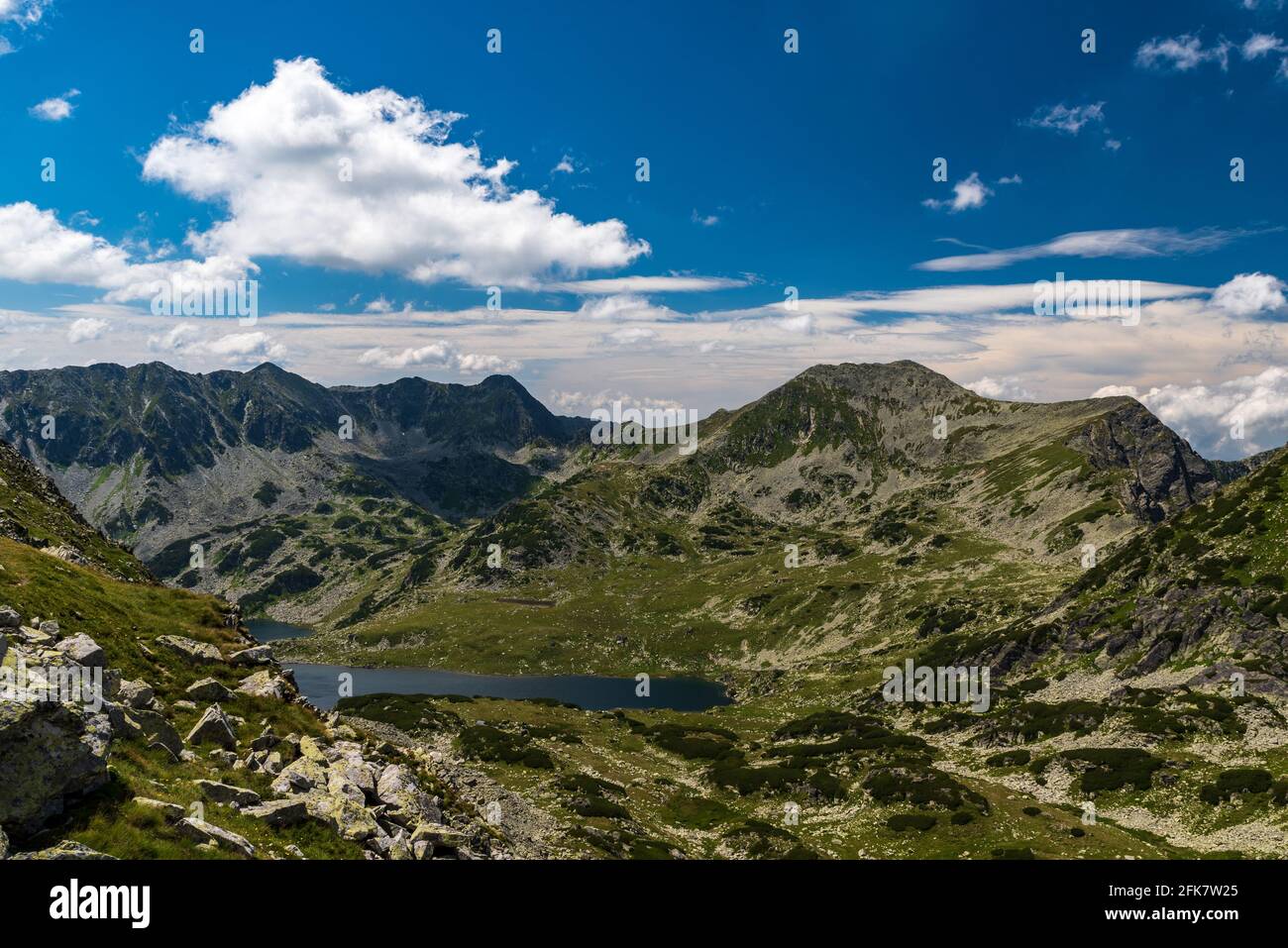 Beautiful Retezat mountains scenery with lakes and peaks during hiking ...