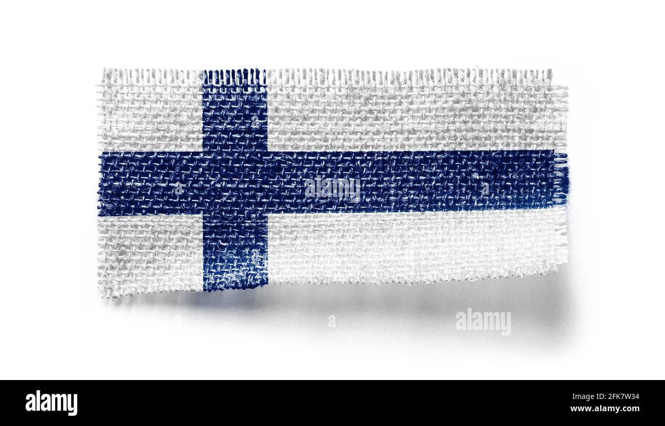 Finland flag on a piece of cloth on a white background Stock Photo - Alamy