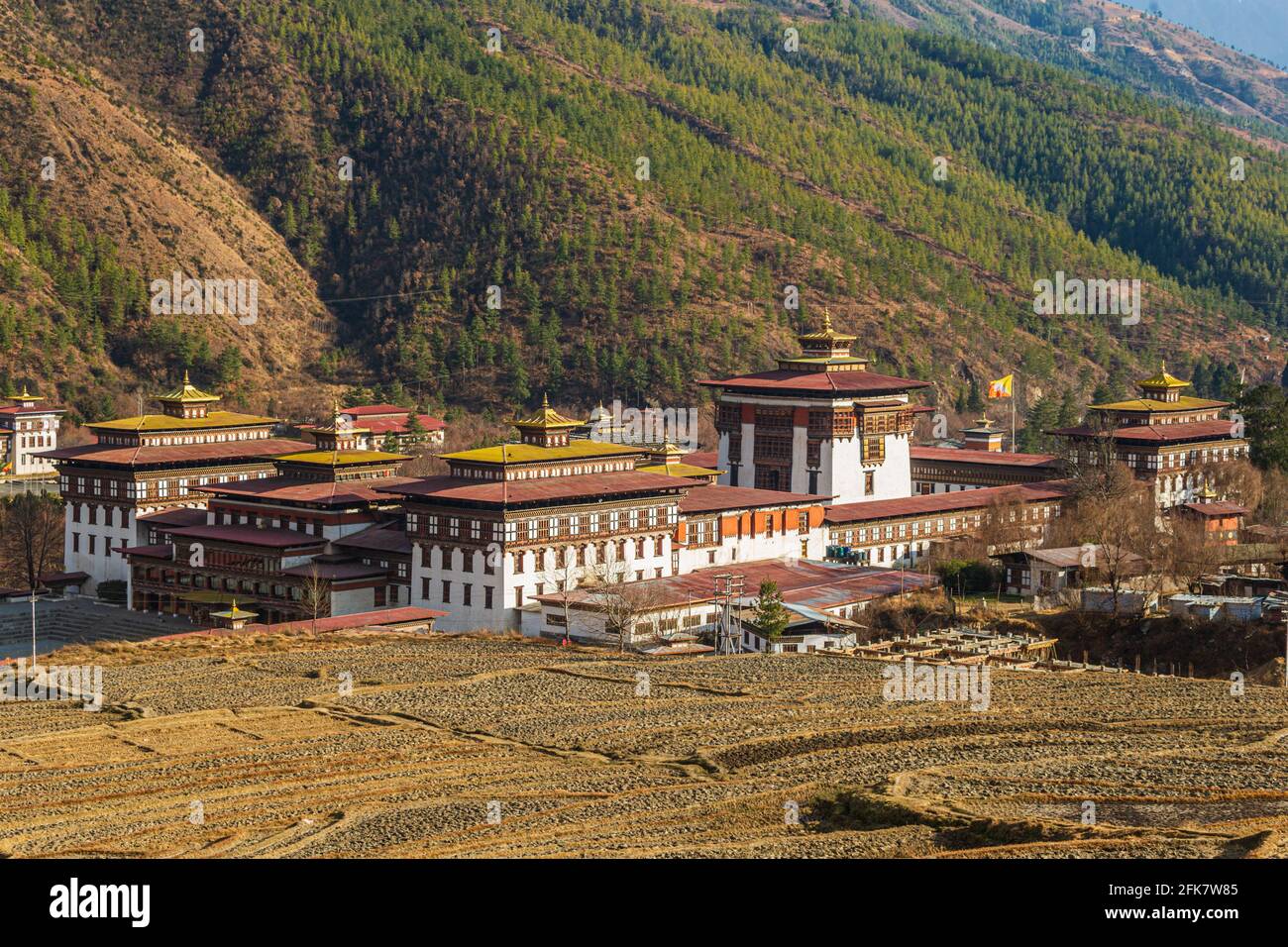 Parliament Building, Palace and sacred Dzong in Thimphu, Bhutan Stock ...