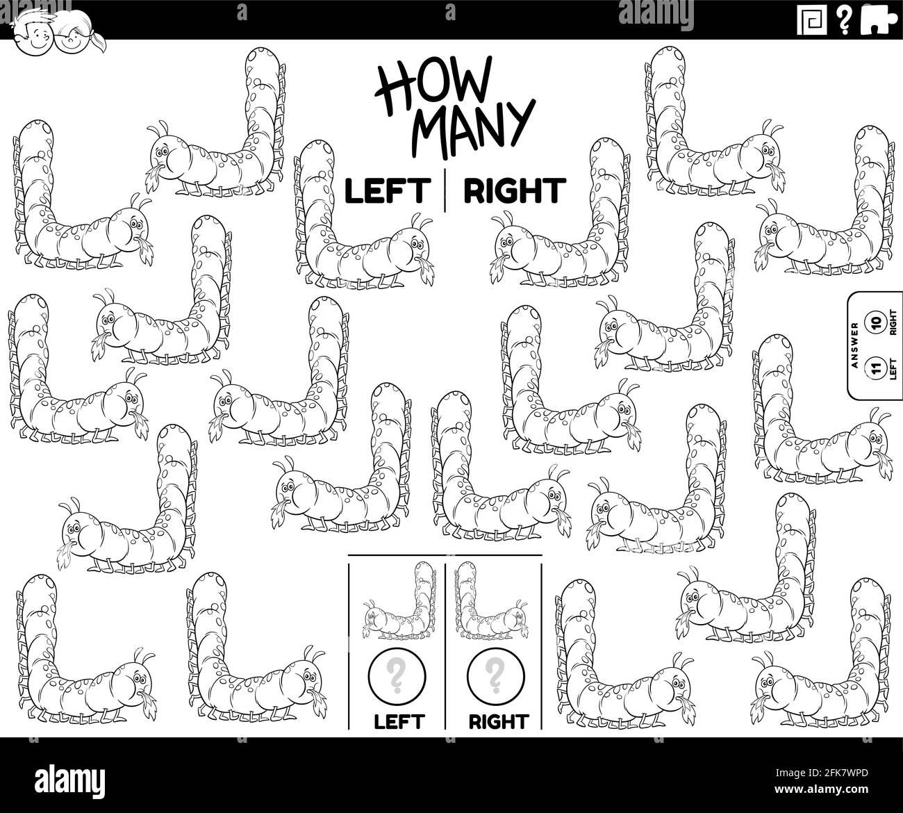 Black and white cartoon illustration of educational task of counting ...