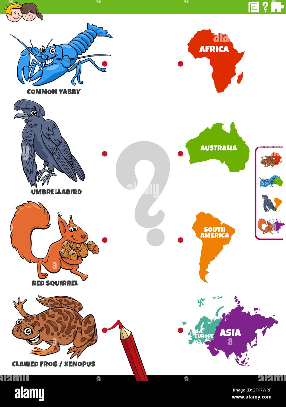 Cartoon illustration of educational matching game for children with ...