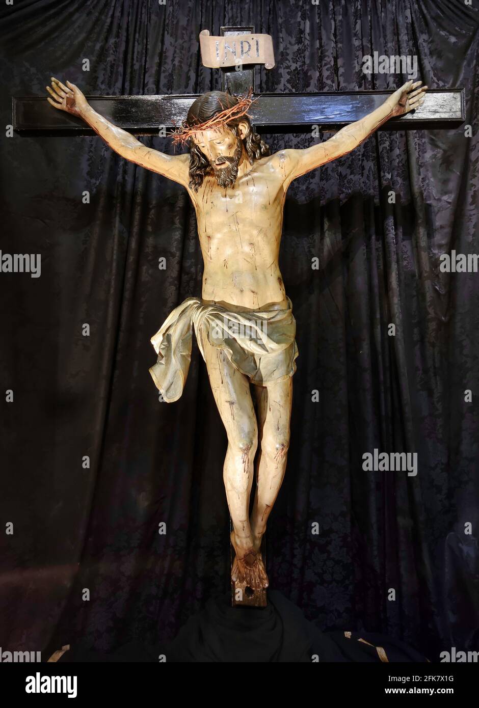 Polychrome wood carving of crucified Jesus Christ, Valladolid, Spain Stock Photo - Alamy