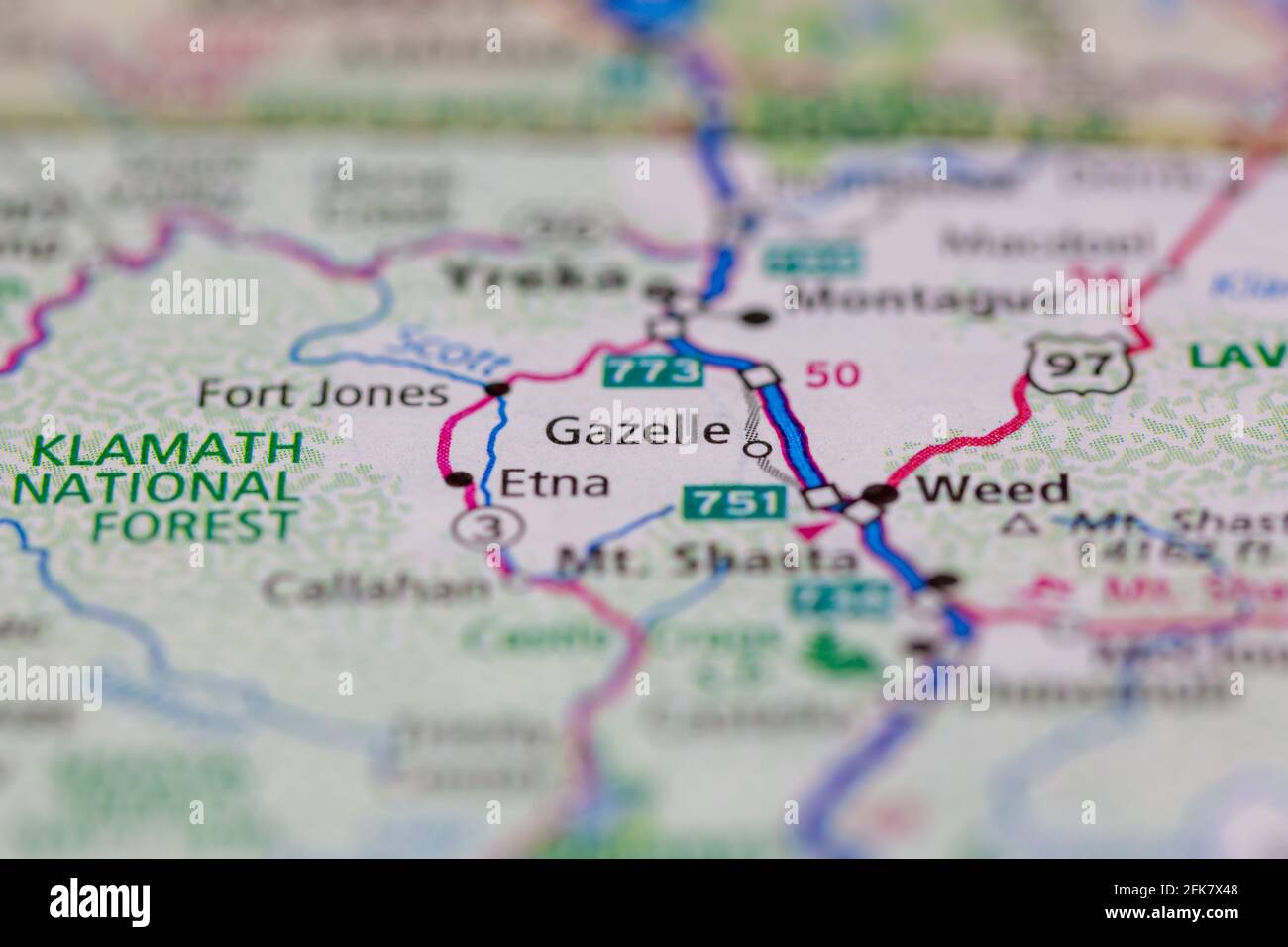 Gazelle California USA shown on a Geography map or road map Stock Photo ...