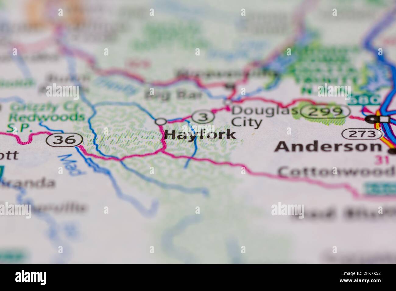 Hayfork California USA shown on a Geography map or road map Stock Photo ...