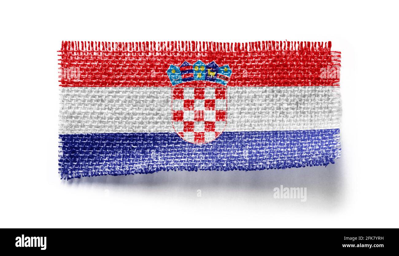 Croatia flag on a piece of cloth on a white background Stock Photo - Alamy