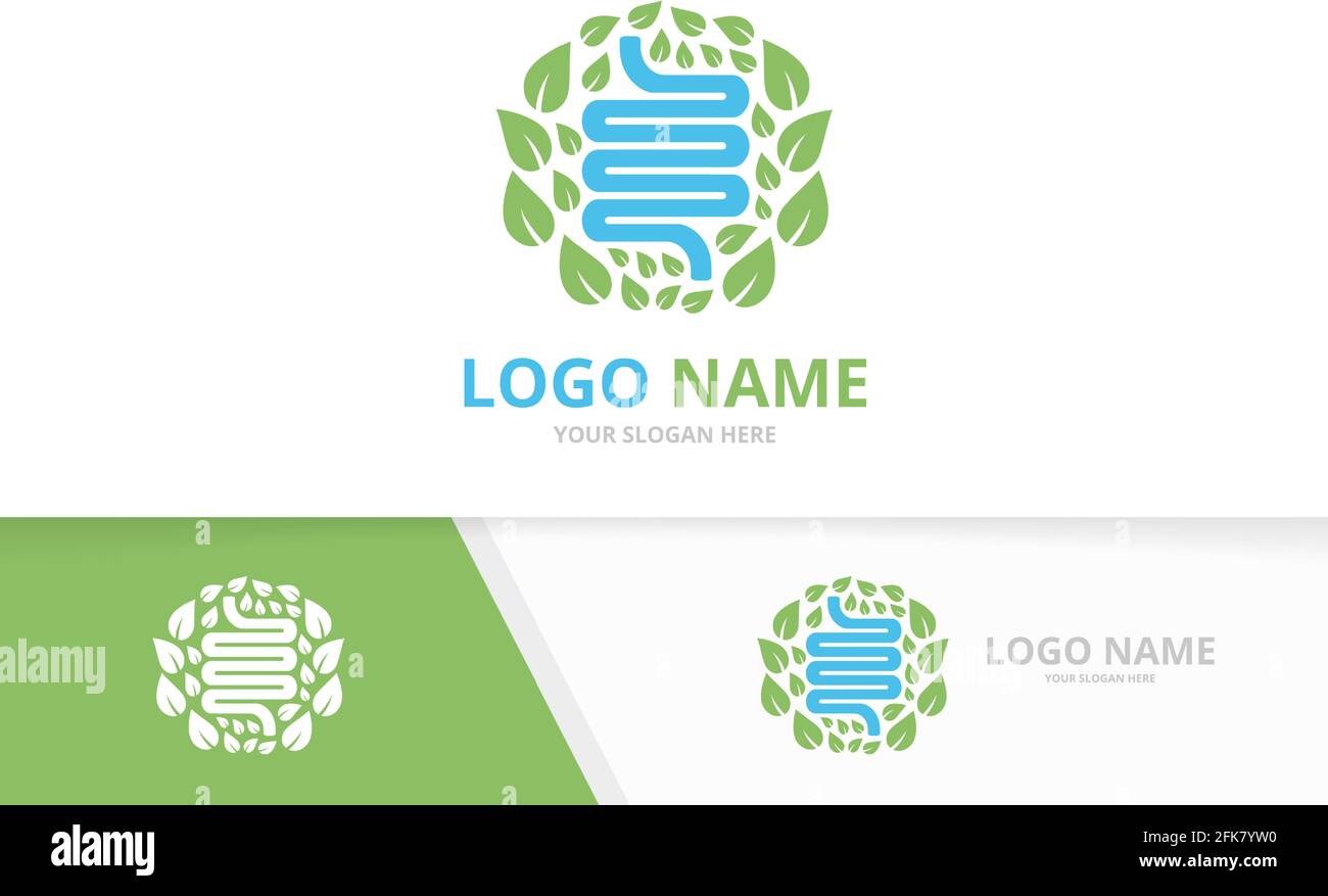 Green natural colon logo. Premium digestion logotype design template ...