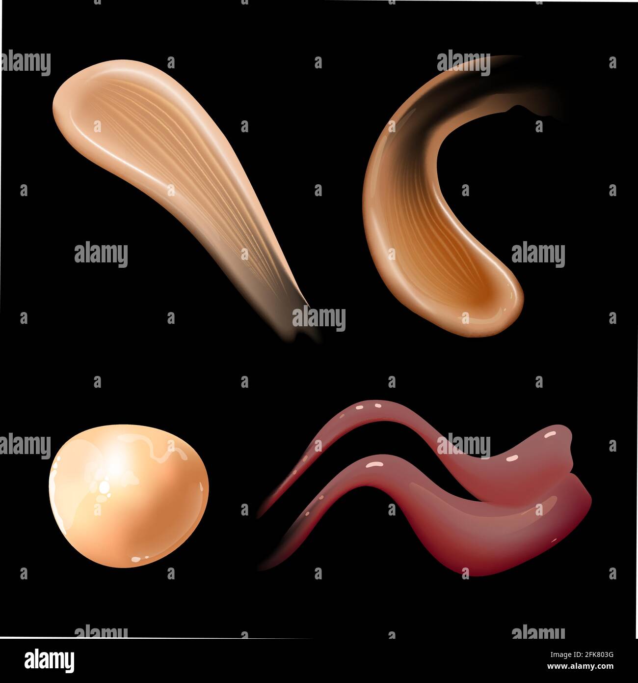 Set of realistic cosmetic cream smears. Skin toner of different body ...