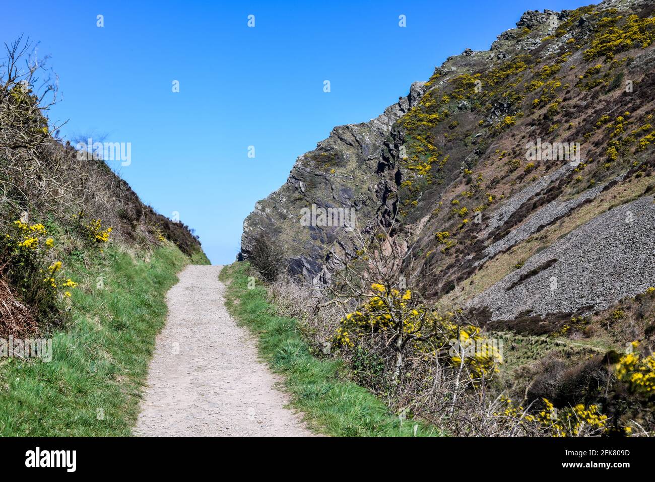 Footpath through country hiking route on a coastal walk uk Stock Photo ...