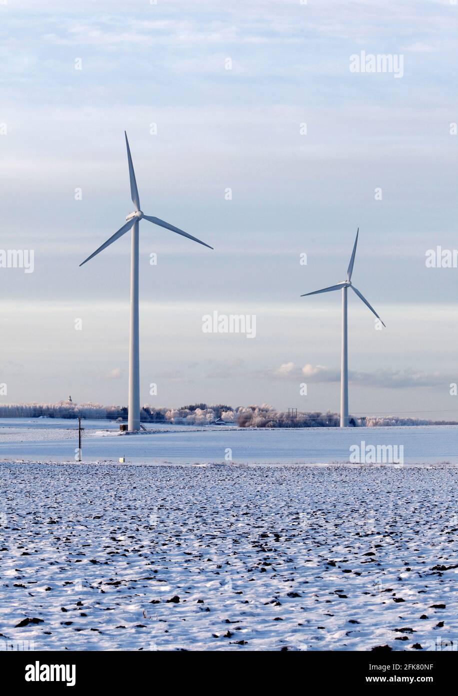 Wind turbines, wind power in a winter day Stock Photo - Alamy
