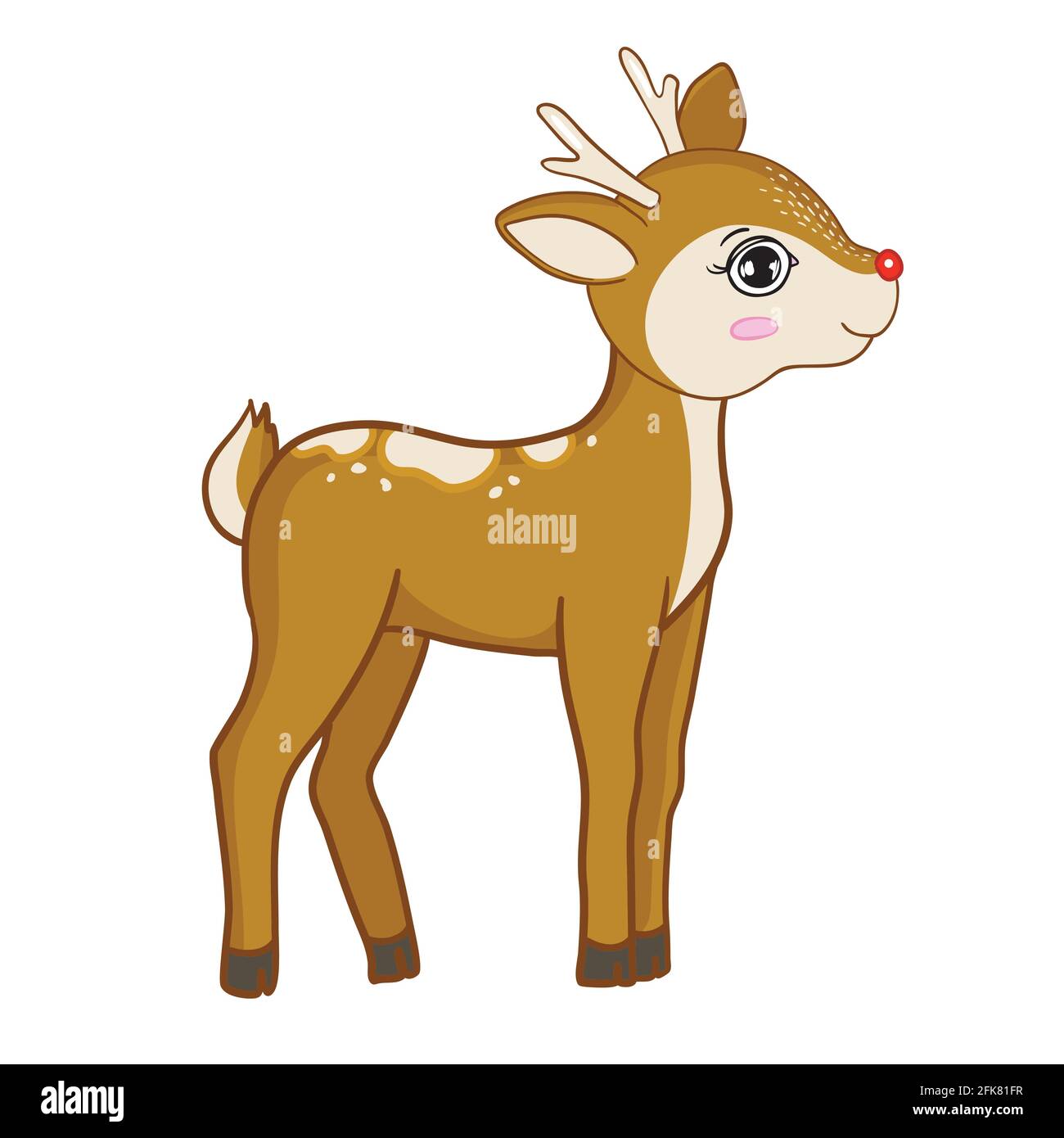 Hand-drawn vector illustration of a cute funny deer. Isolated objects ...