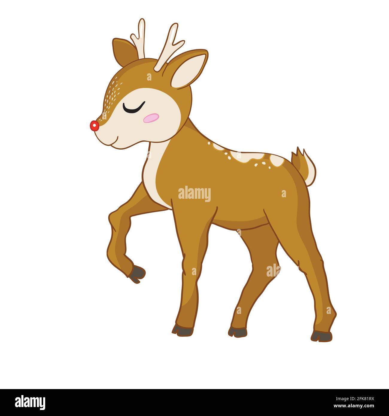 Hand-drawn vector illustration of a cute funny deer. Isolated objects ...