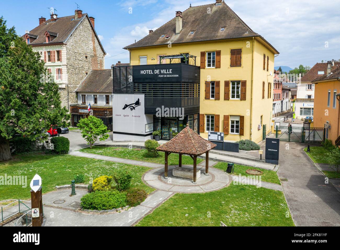 Ground level front shot of Hotel De Ville or Town Hall of a small ...