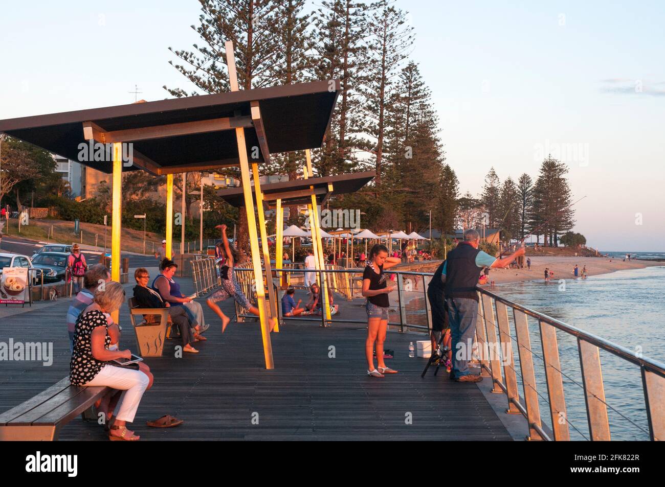 Evening on the waterfront at Bulcock Beach, Caloundra, Sunshine Coast ...
