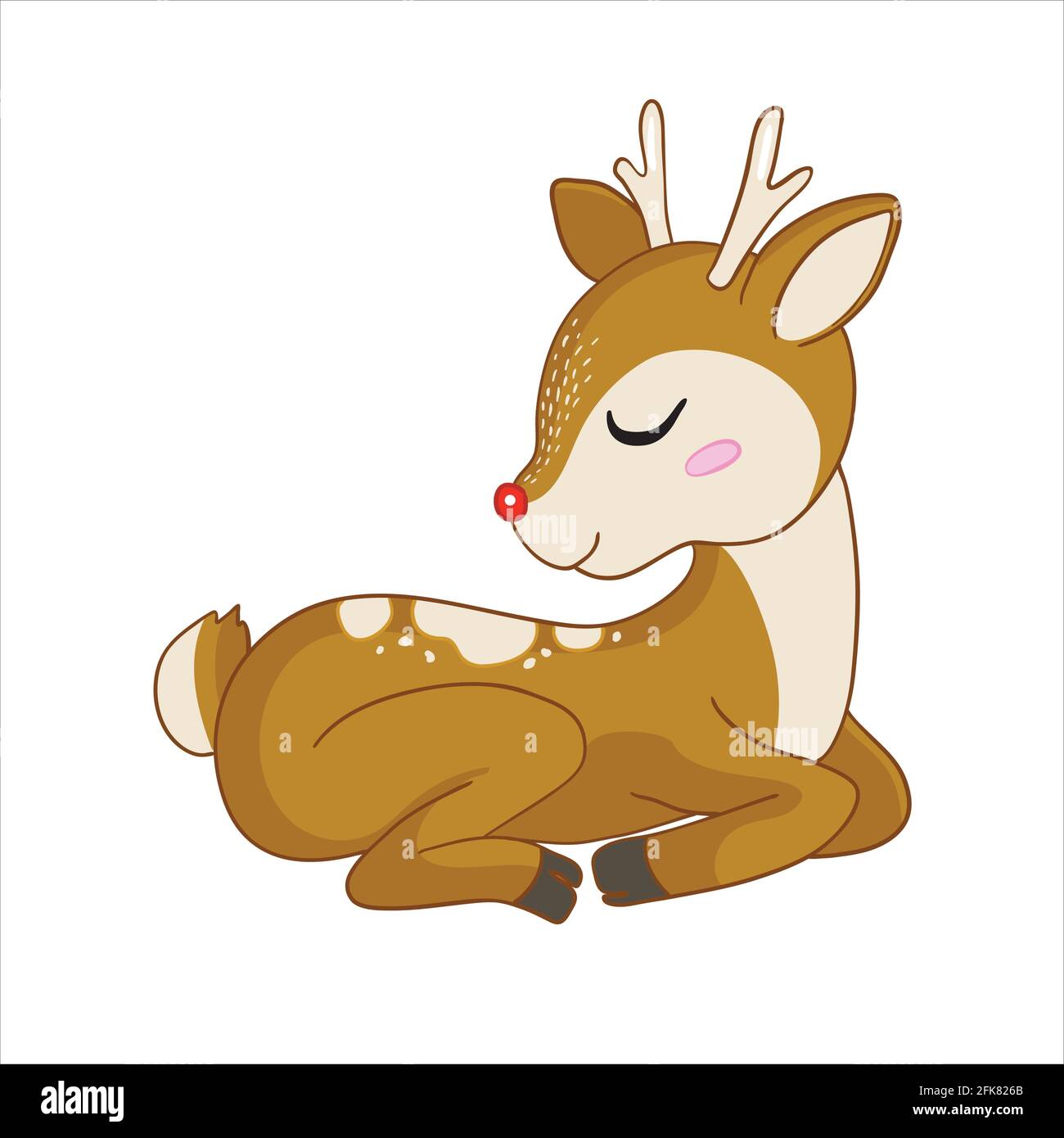 Hand-drawn vector illustration of a cute funny deer. Isolated objects ...