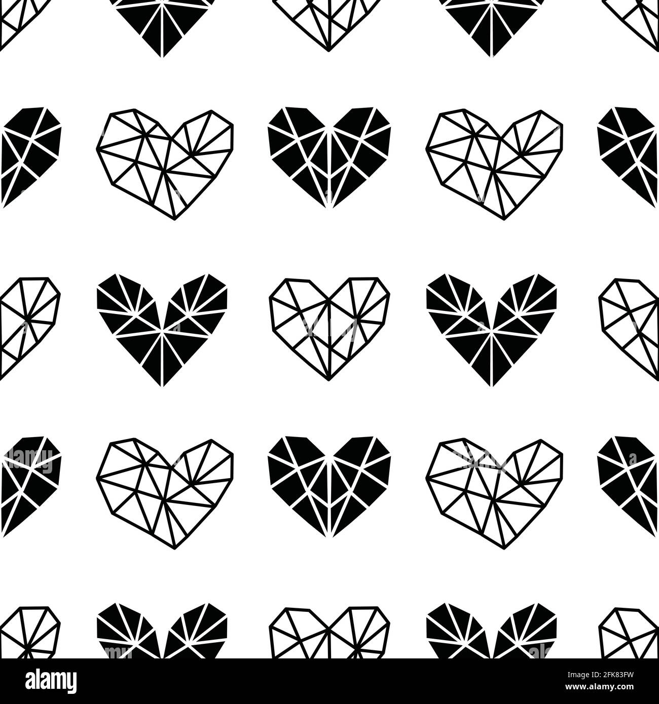 Vector pattern of geometric black hearts. Seamless background with a ...