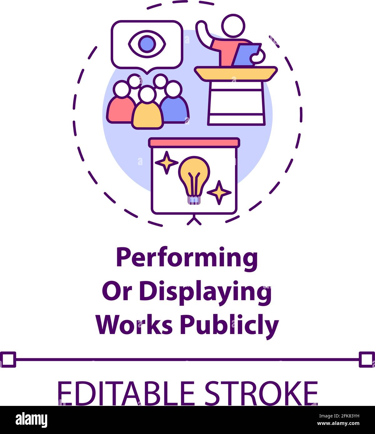 Performing and displaying works publicly concept icon Stock Vector ...