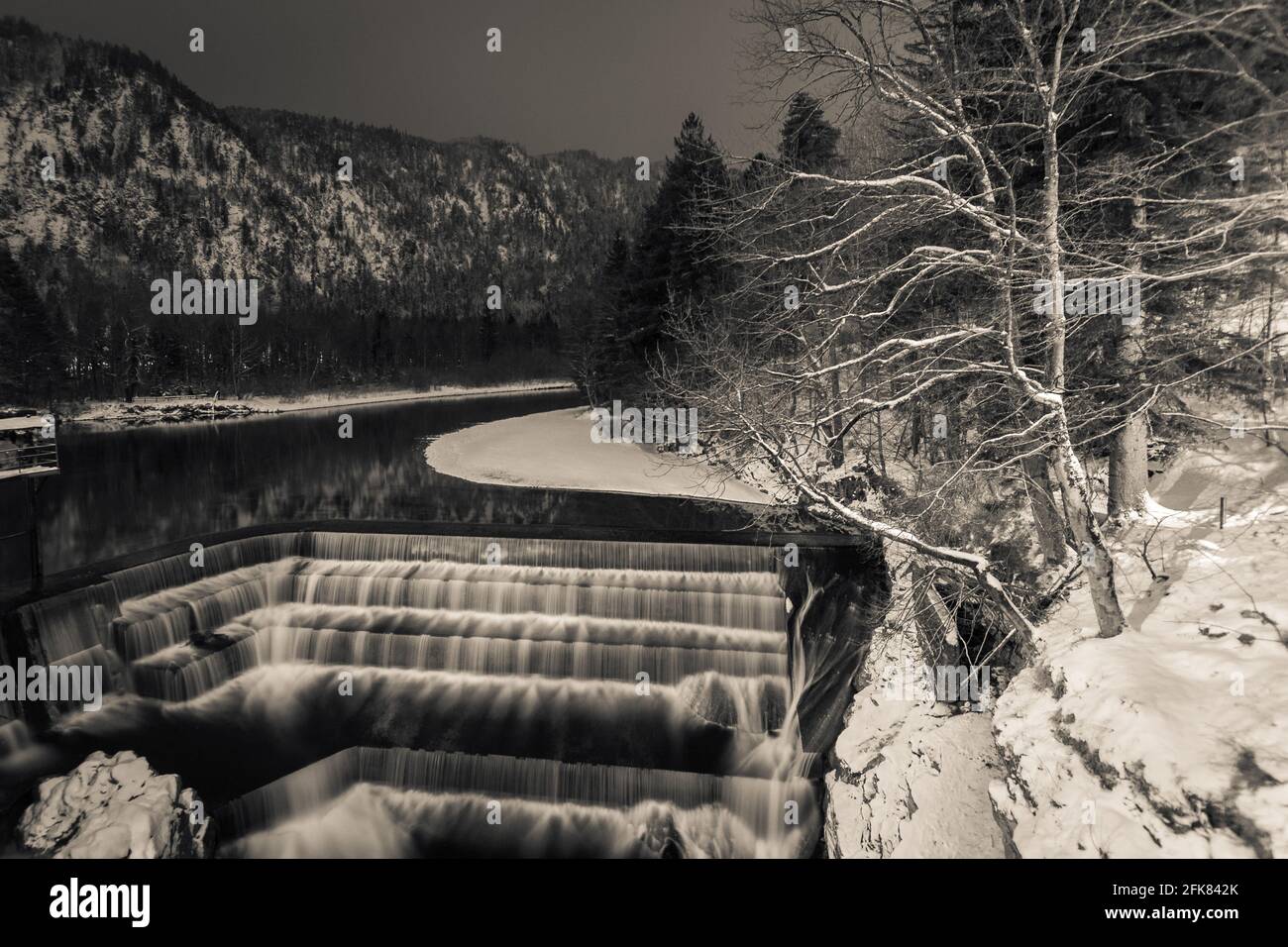 A waterfall called Lechfall in the city of Füssen, south of Germany ...