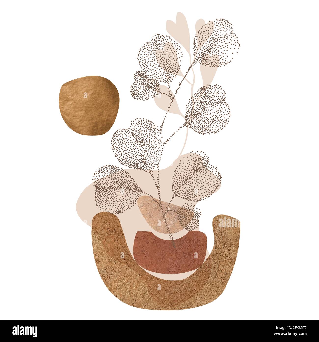 Botanical abstract art, watercolor, earth, nature, leaves and flowers ...