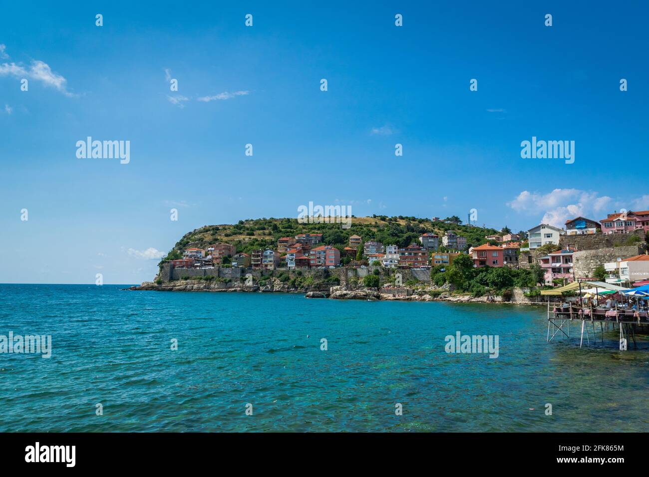 Sea view of Amasra, a popular seaside resort town in the Black Sea ...