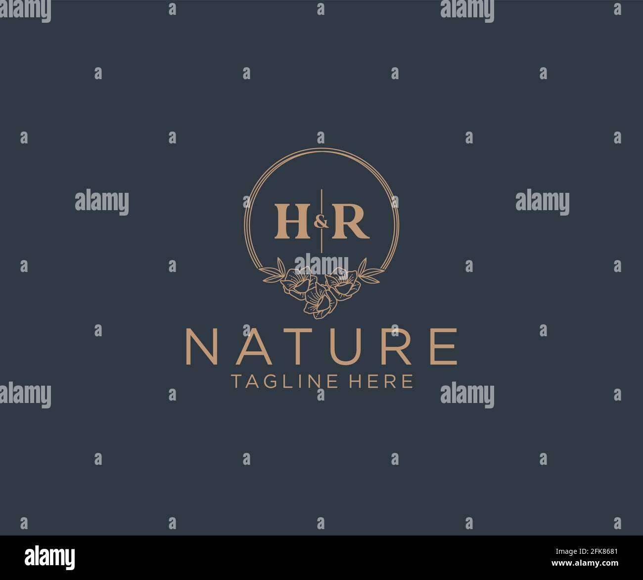 HR letters floral frames. Botanical feminine editable premade monoline ...