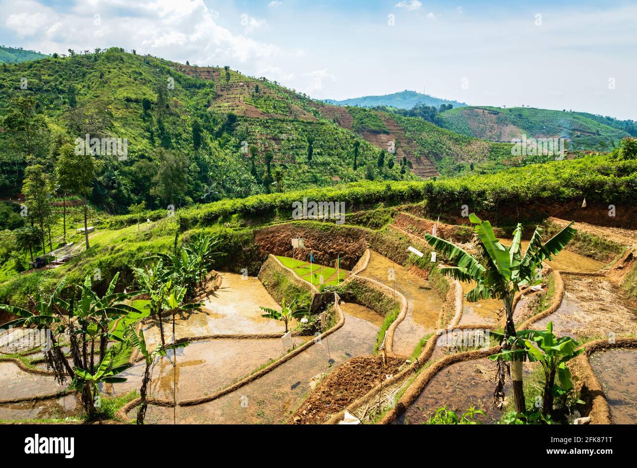 Waterfall, countryside landscape in a village in Cianjur, Java ...
