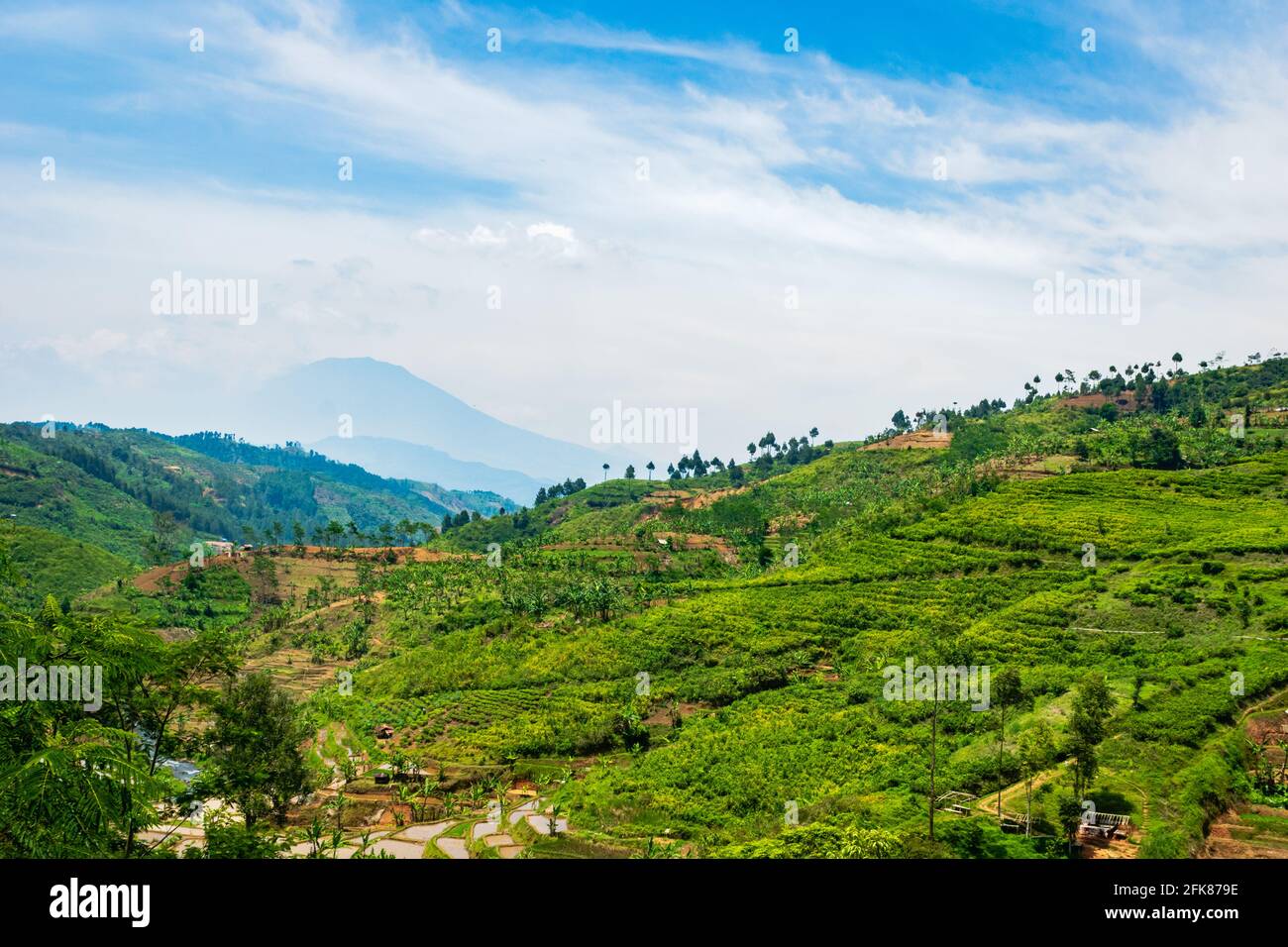 Waterfall, countryside landscape in a village in Cianjur, Java ...