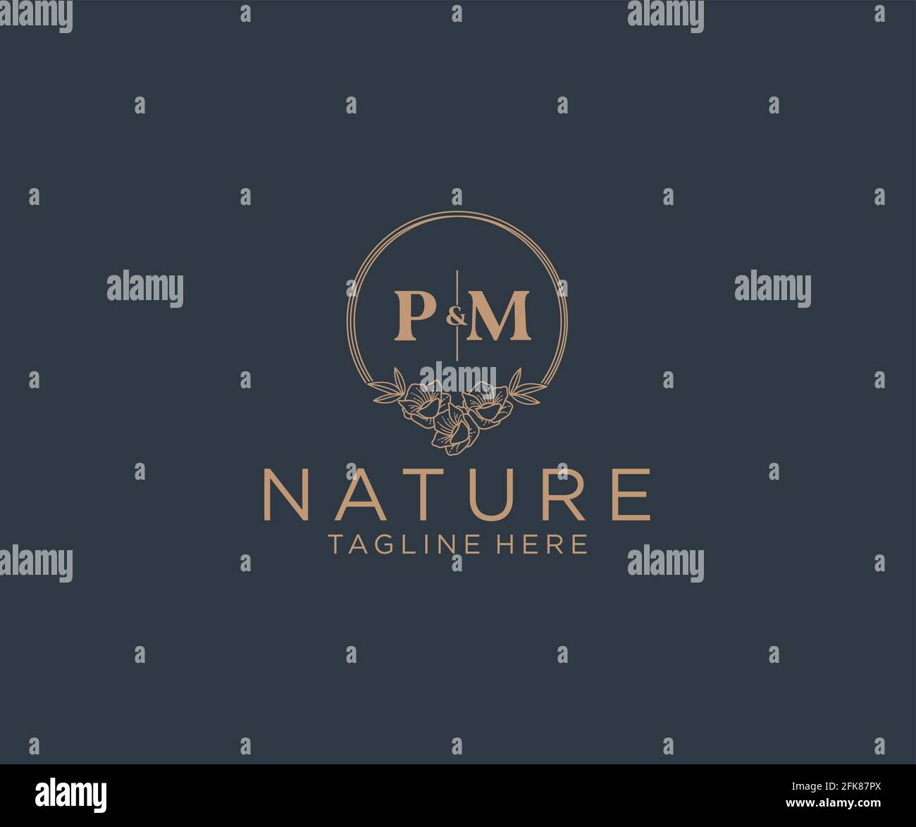 PM letters floral frames. Botanical feminine editable premade monoline ...