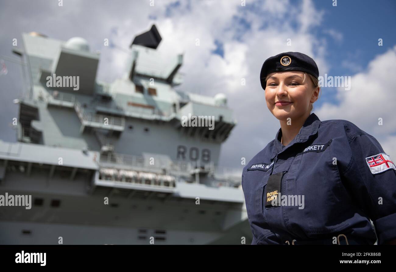 AB Helayna Birkett poses for a photograph in front of the Royal Navy ...