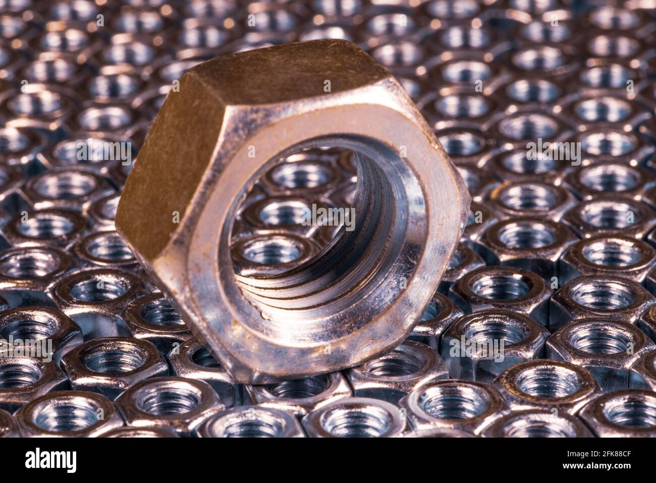 Close-up metal chrome one big nut. Background concept for fasteners and ...