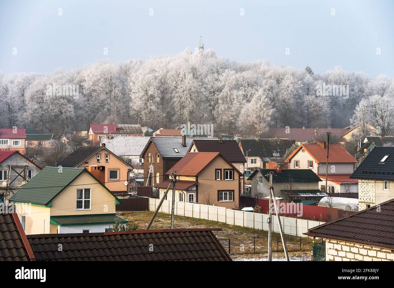 Kaliningrad region, Russia, January 1, 2021. New private homes. The ...