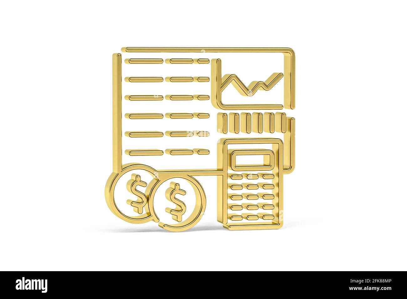 Golden 3d accounting icon isolated on white background - 3d render ...