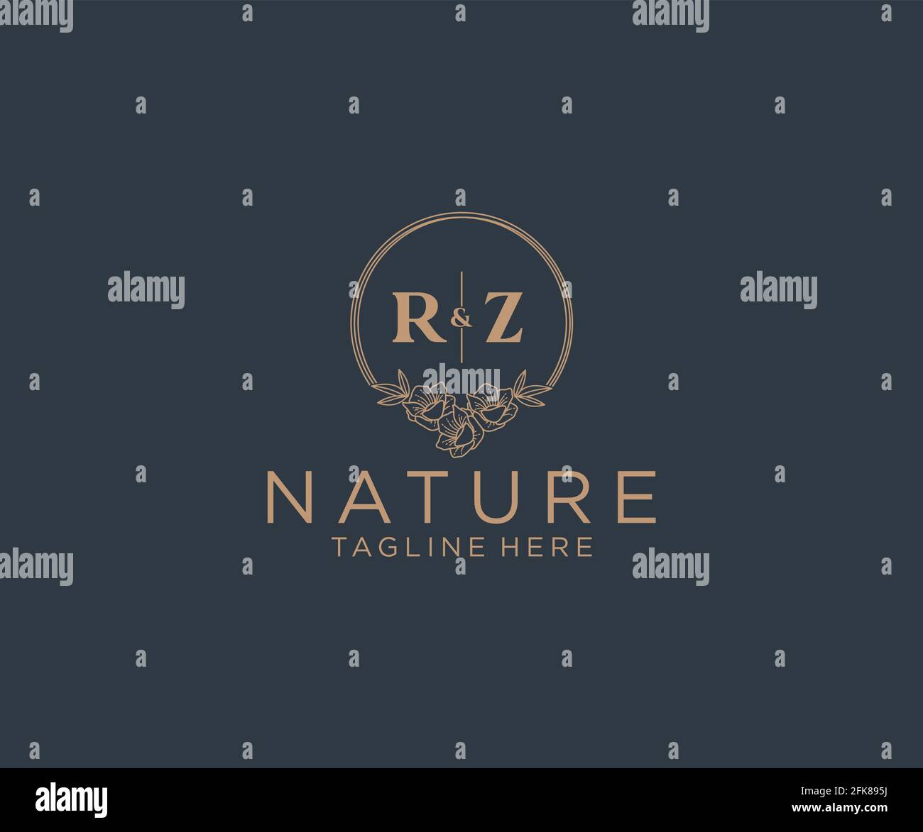 RZ letters floral frames. Botanical feminine editable premade monoline ...