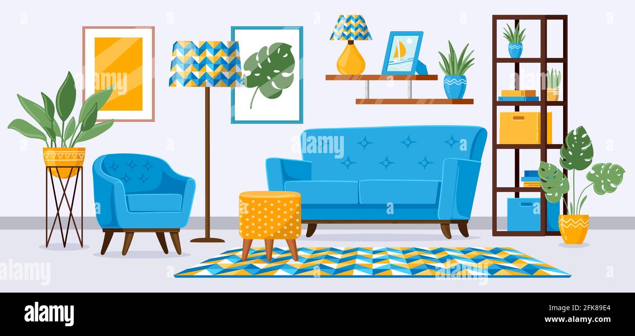 Cartoon living room interior. Apartment living room with modern ...