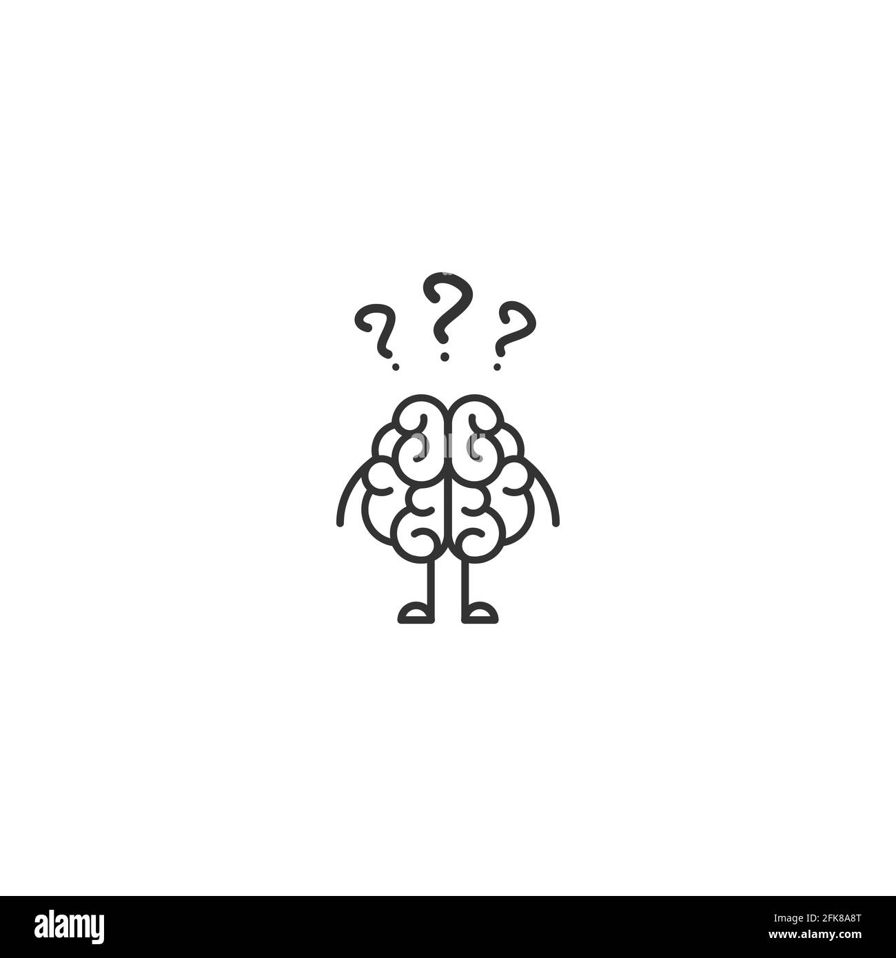 Black brain character with hands, legs and question marks. Intellect ...