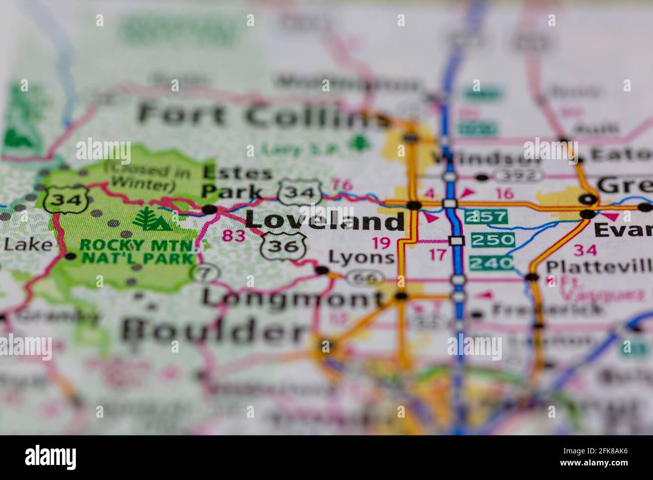 Loveland Colorado USA shown on a Geography map or road map Stock Photo ...