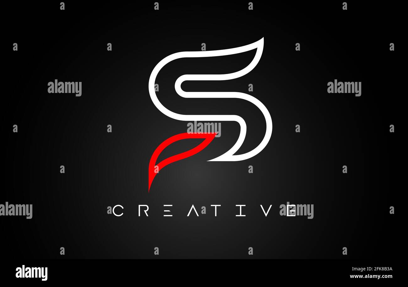 S Letter Design Logo with Monogram Line White and Red colors on a Black ...