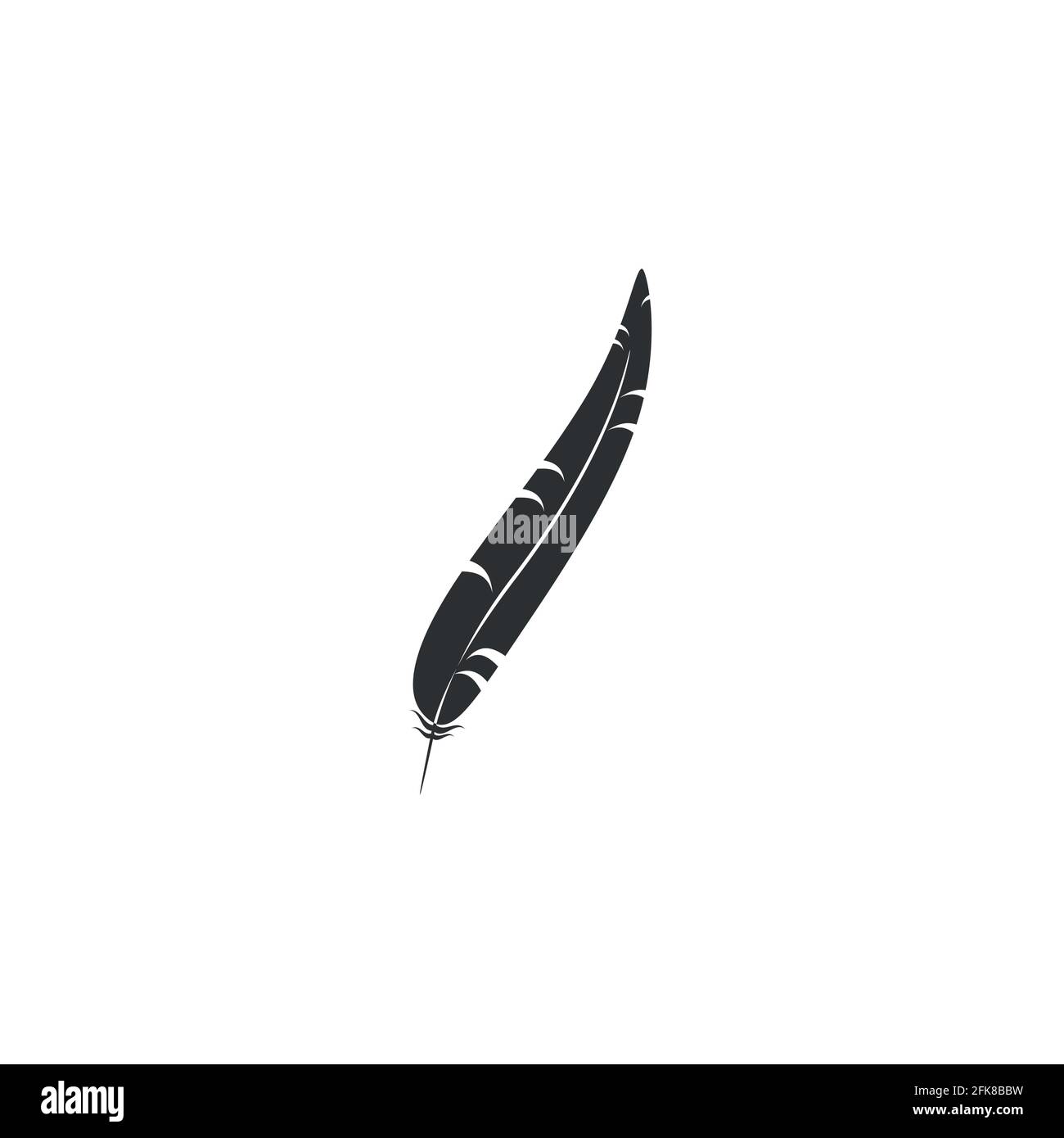 Black curved feather silhouette. Flat vector icon isolated on white ...