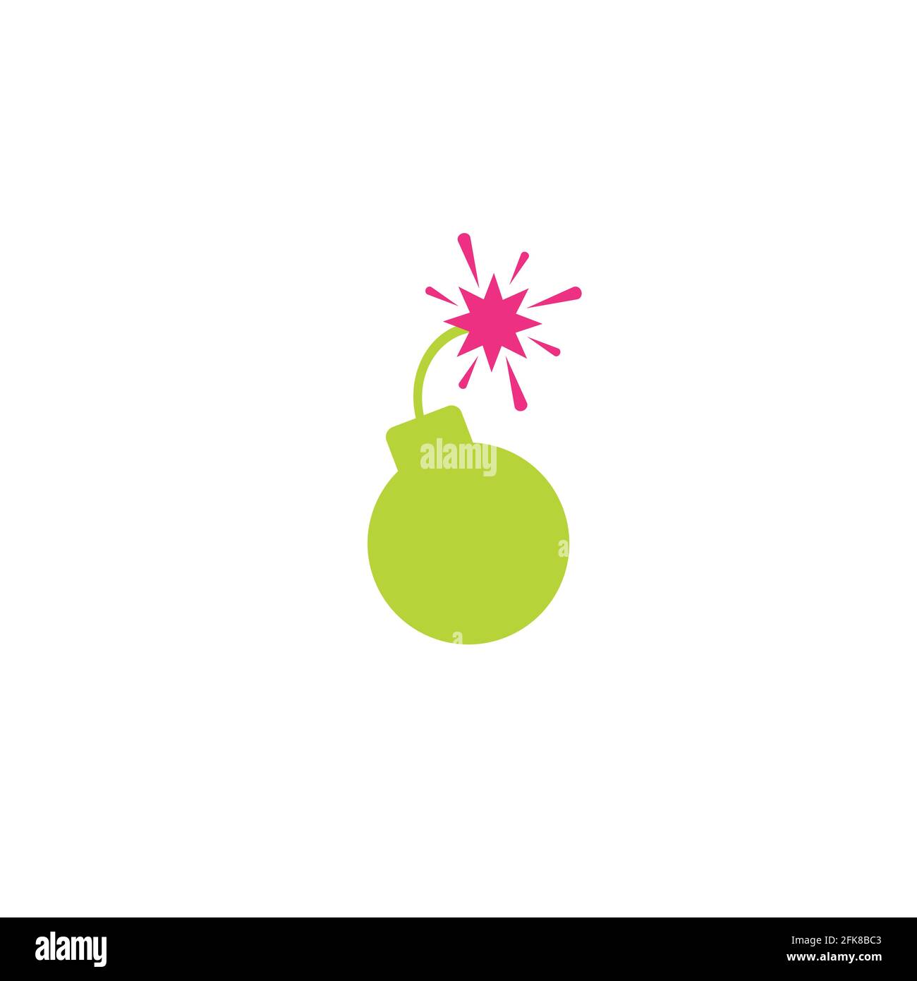Green flat bomb icon. Round inclined to the right bomb with fuse and ...