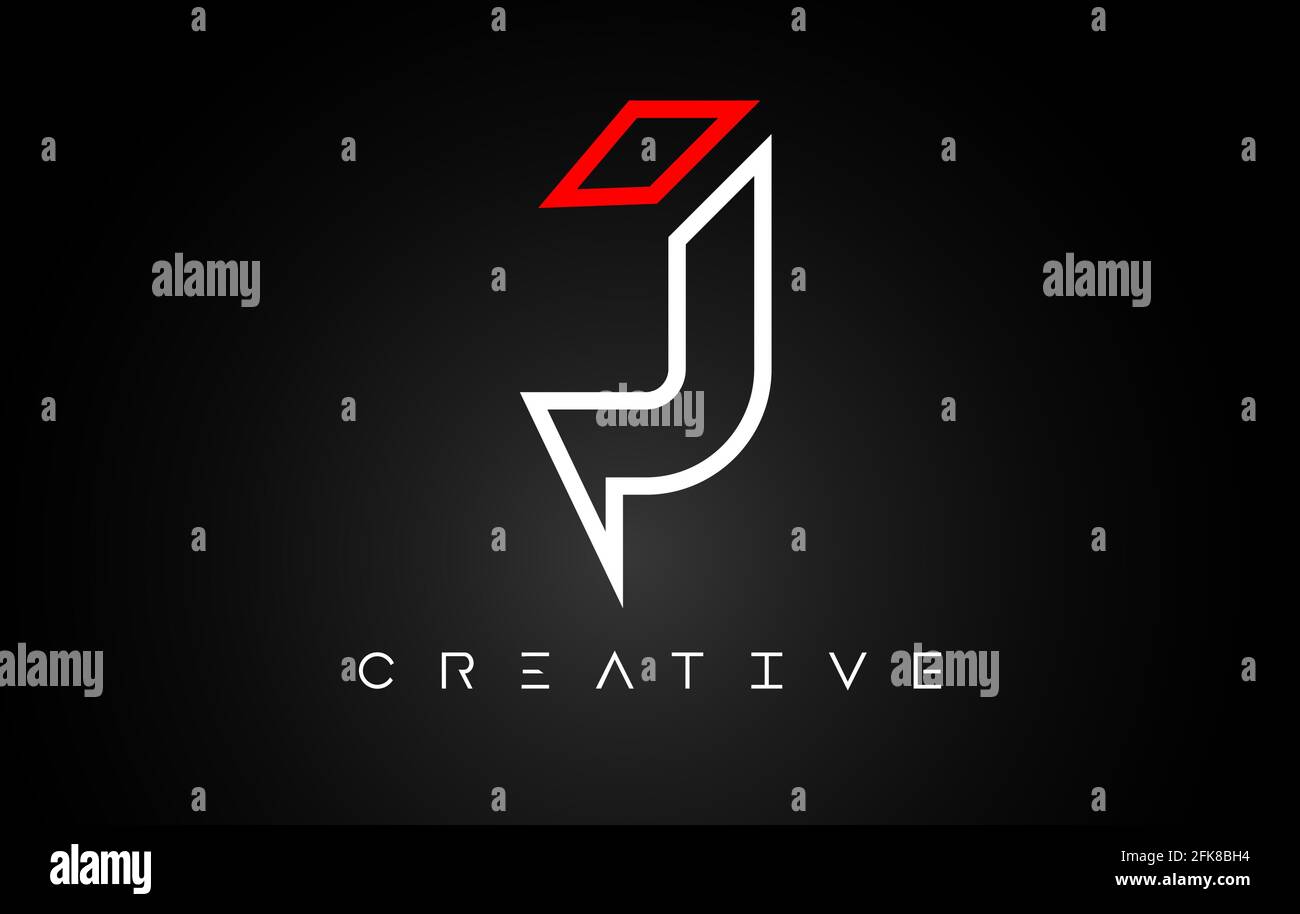 J Letter Design Logo with Monogram Line White and Red colors on a Black ...