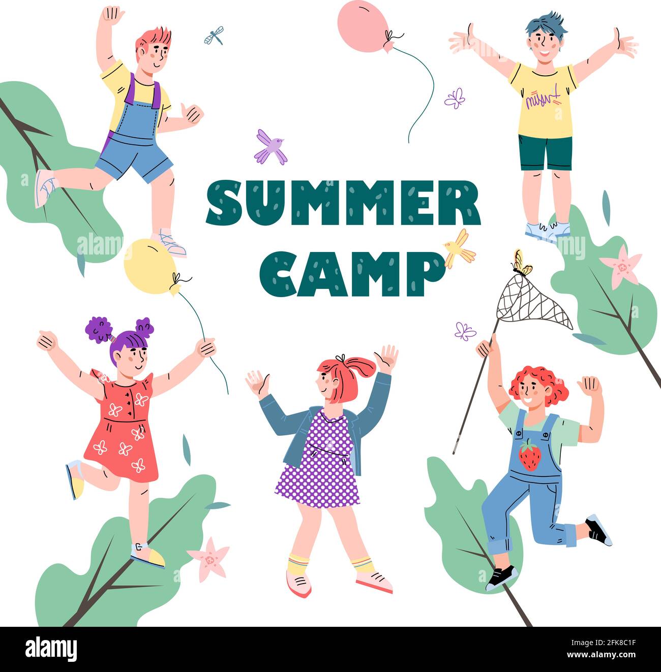 Banner or poster for kids summer camp, cartoon vector illustration on ...