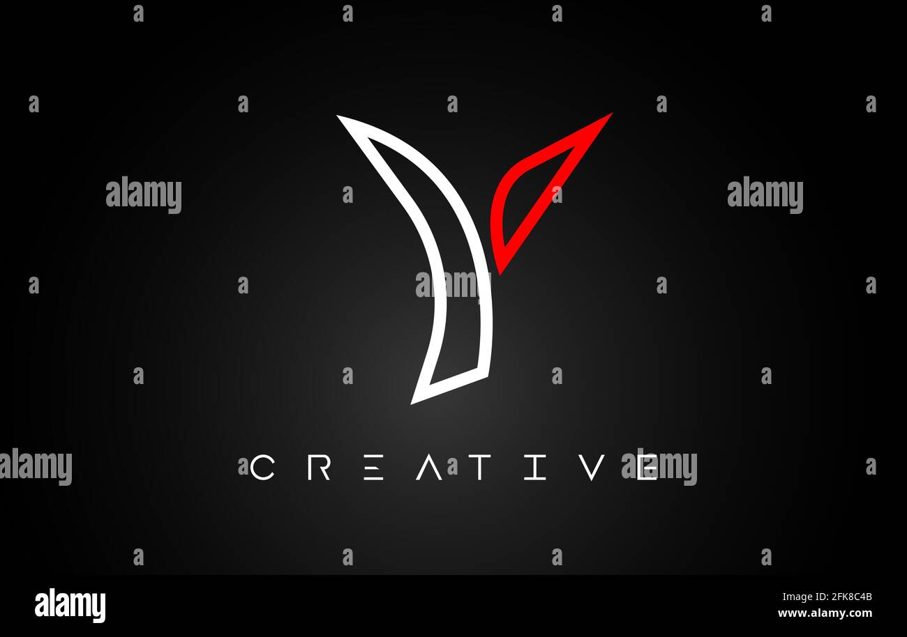 Y Letter Design Logo with Monogram Line White and Red colors on a Black ...