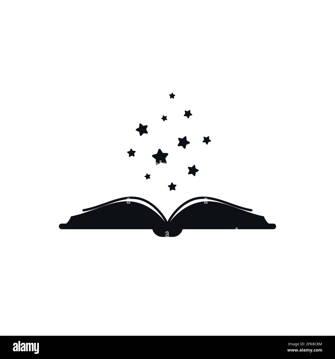 Open book with thick book cover and black soft stars flying out ...