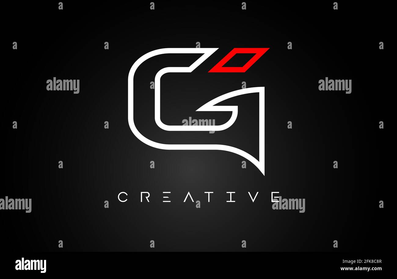 G Letter Design Logo with Monogram Line White and Red colors on a Black ...