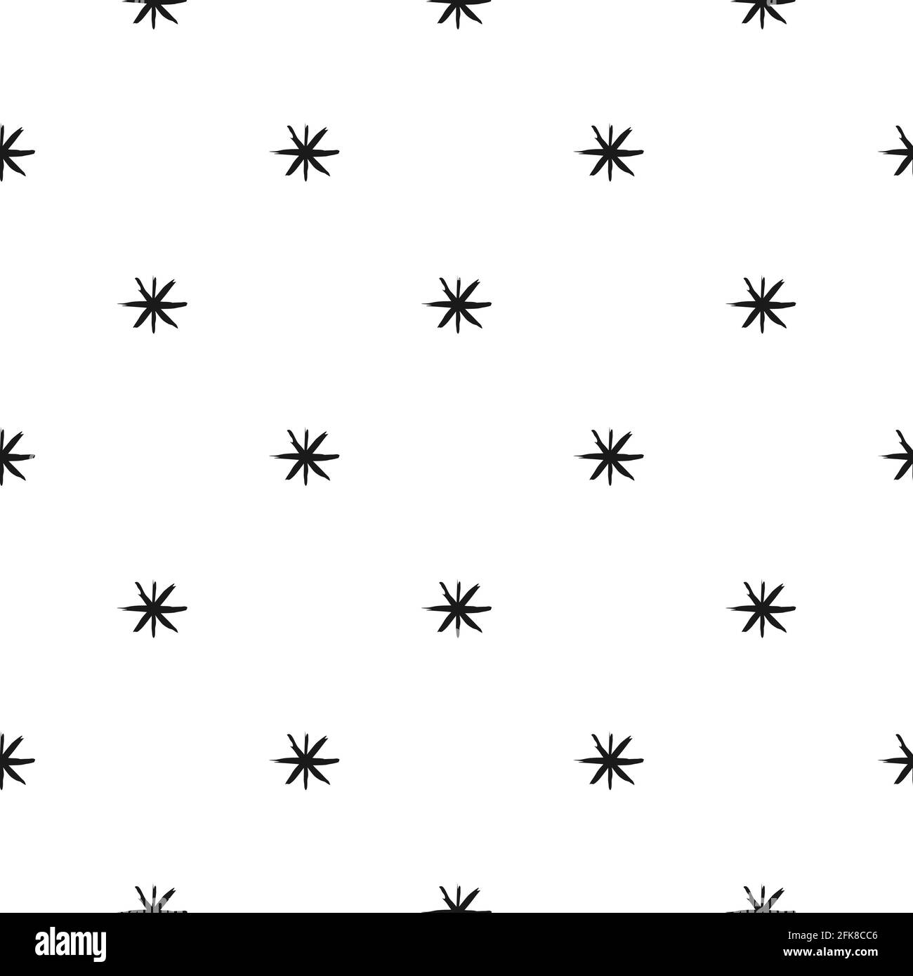 Seamless pattern with black hand drawn stars or asterisks on white ...